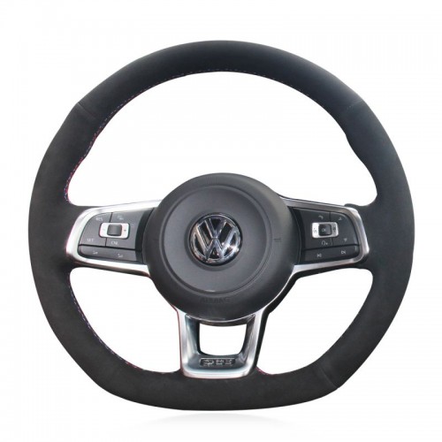 Loncky Auto Custom Fit OEM Black Suede Leather Car Steering Wheel Cover for Volkswagen VW Jetta GLI 2015 2020 VW Golf R 2015 2019 VW Golf 7 MK7 Golf GTI 2015 2016 2017 2018 2019 2020 Accessories